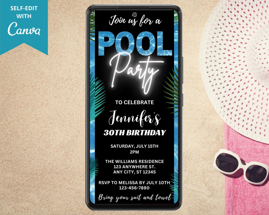 Digital Pool Party Invitation, Electronic Phone Text Message Evite ...