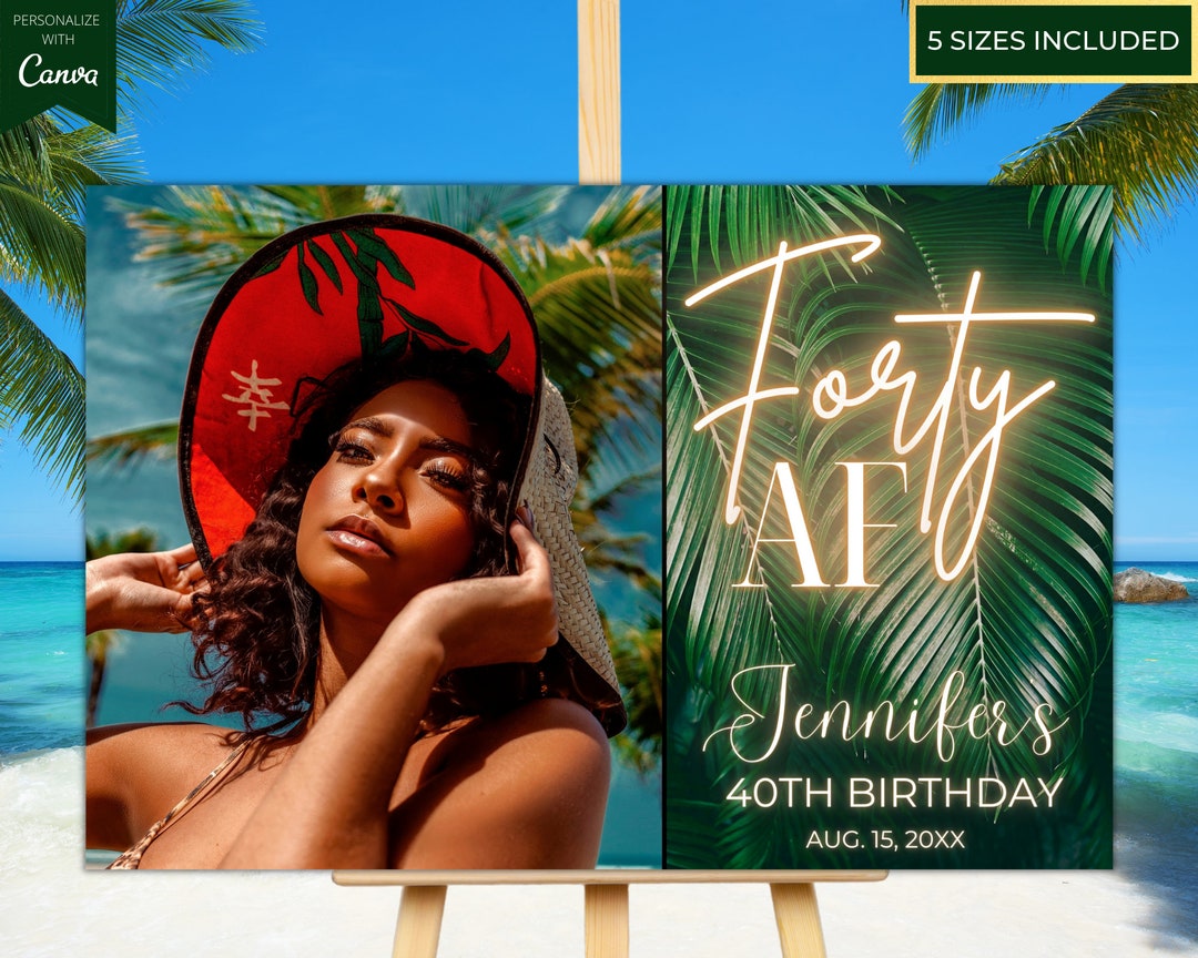 Editable Forty AF 40th Birthday Photo Template Tropical Welcome Sign ...