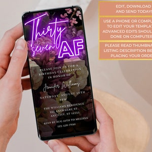 Digital Thirty Seven AF 37th Birthday Party Invitation, Electronic ...