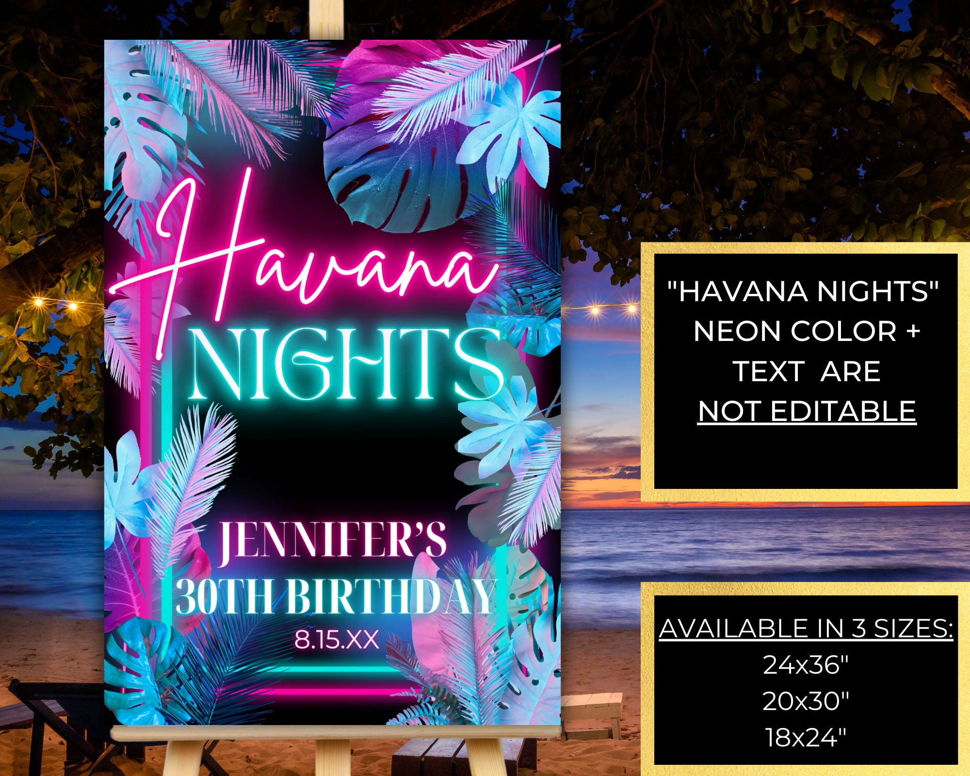 Editable Tropical Caribbean Theme Welcome Sign, Birthday Engagement ...