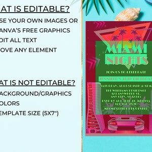 Printable Retro 80s 90s Miami Nights Birthday Party Invitation, Summer ...