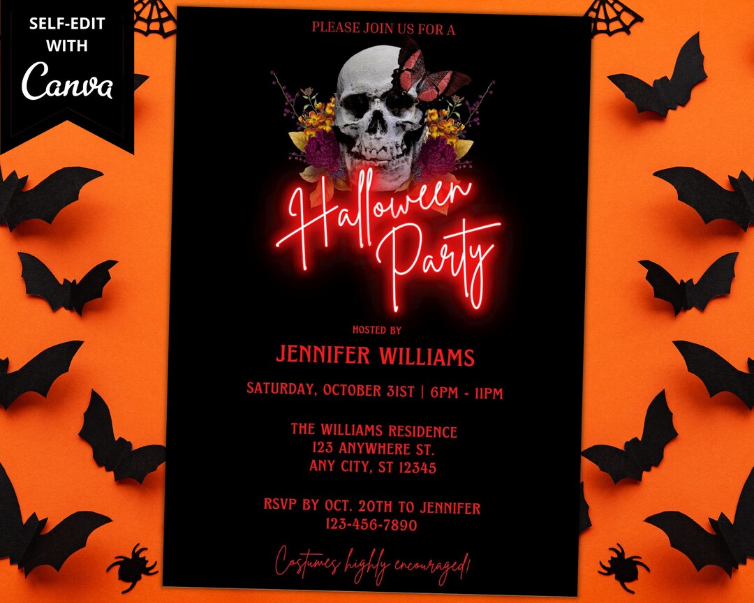Editable Halloween Party Invitation, Printable Scary Halloween Invite ...