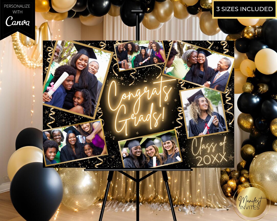 Editable Congrats Grads Graduation Party Photo Welcome Sign Template ...