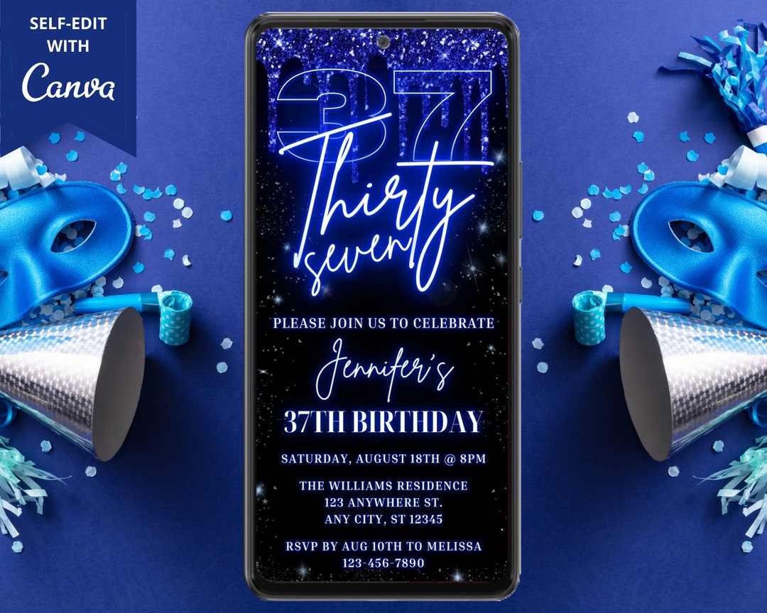 Digital 37th Birthday Party Invitation, Electronic Phone Text Message ...