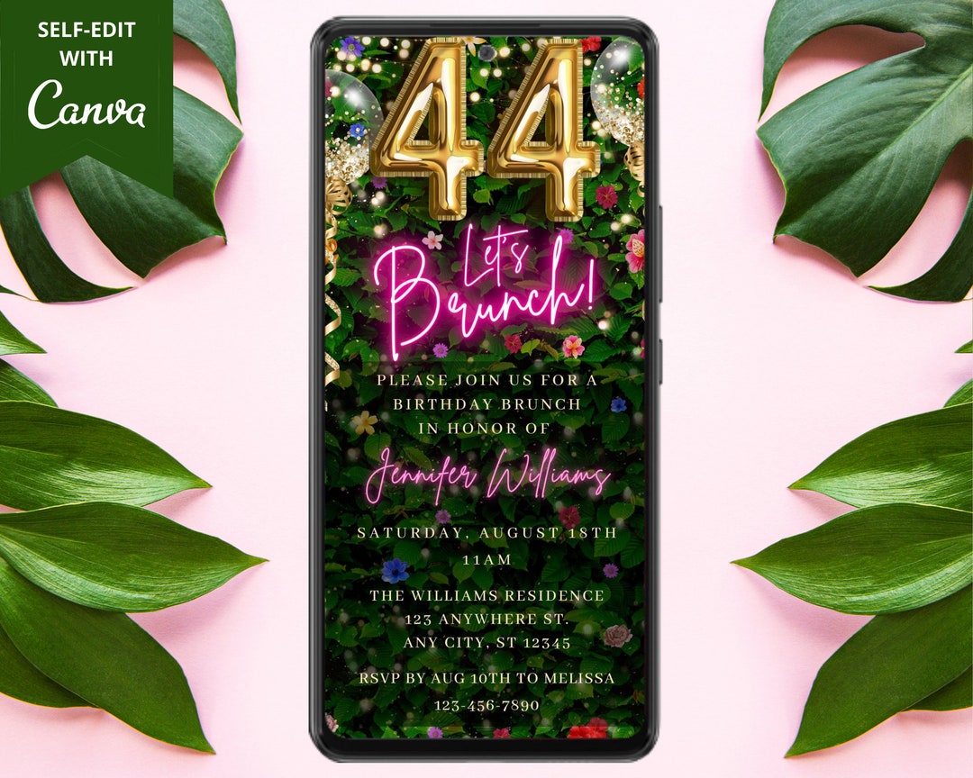 Digital 44th Birthday Brunch Invitation, Electronic Phone Text Evite ...