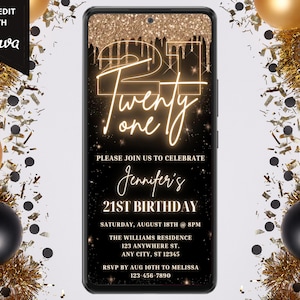 Digital Twenty One 21st Birthday Party Invitation, Electronic Text ...
