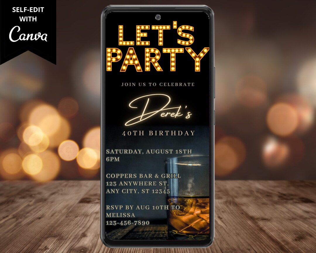 Electronic Men's Birthday Party Invitation, Digital Phone Text Email ...