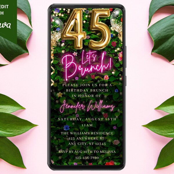 Text 45th Birthday Brunch Invitation - Etsy