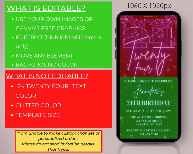 Digital 24th Birthday Party Invitation Electronic Phone Text - Etsy