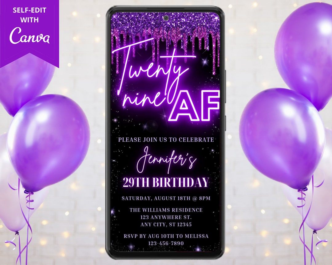 Digital 29 AF 29th Birthday Party Invitation, Electronic Phone Text ...