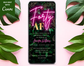 Forty AF Invitation Neon 40th Birthday Invitation Template - Etsy