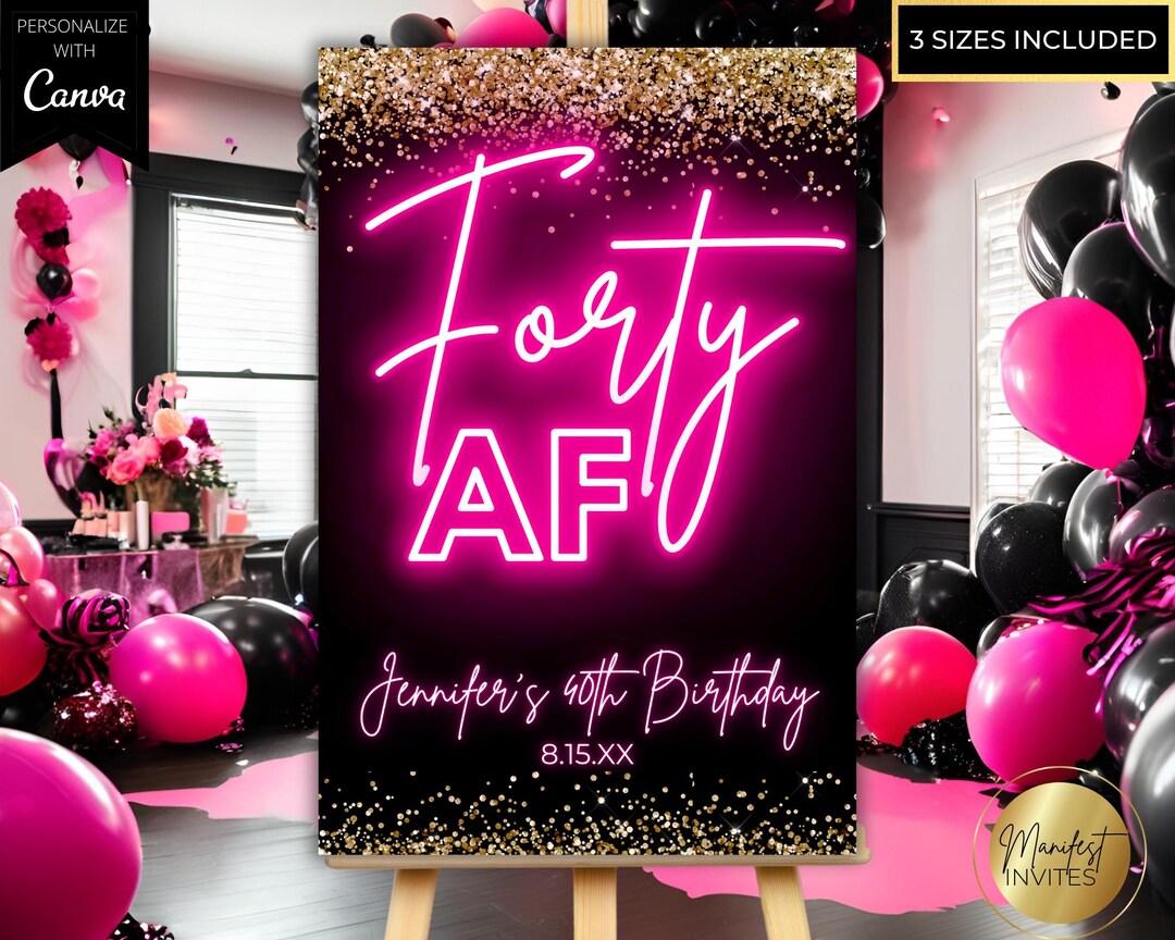 Editable Forty AF 40th Birthday Party Glam Welcome Sign Template ...