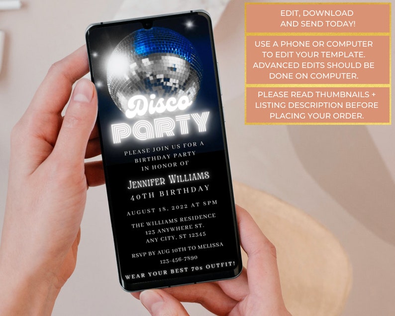 Digital Disco Party Birthday Invitation Electronic Invite - Etsy