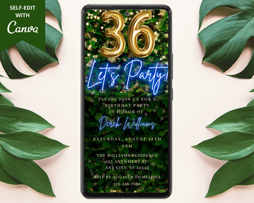 Digital 36th Birthday Party Invitation, Electronic Phone Text Message ...