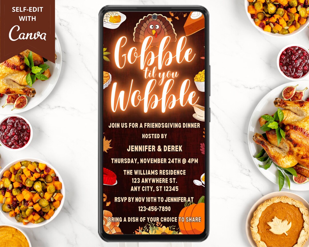 Digital Gobble Til You Wobble Friendsgiving Thanksgiving Invite ...