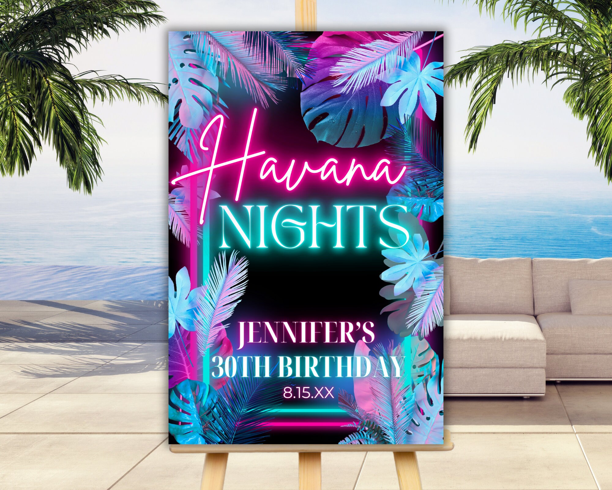 Editable Tropical Caribbean Theme Welcome Sign, Birthday Engagement ...