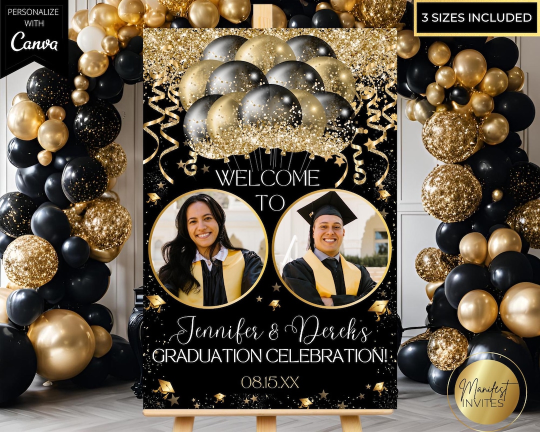 Editable Double Graduation Party Photo Welcome Sign Template, 2 Person ...
