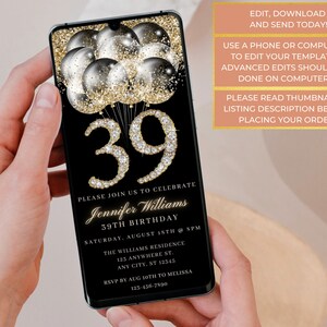 Digital 39th Birthday Party Invitation, Electronic Text Message Evite ...