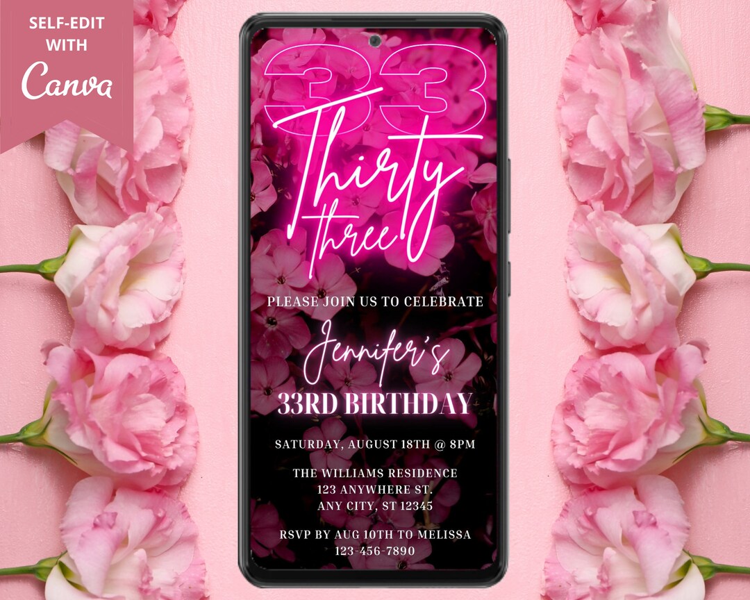 Digital 33rd Birthday Party Invitation, Electronic Mobile Phone Text ...