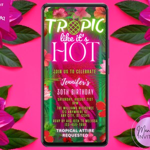Digital Tropical Pink Floral Tropic Like It's Hot Birthday Party ...