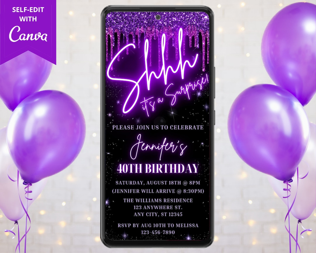 Digital Shhh Surprise Birthday Party Invitation, Electronic Phone Evite ...