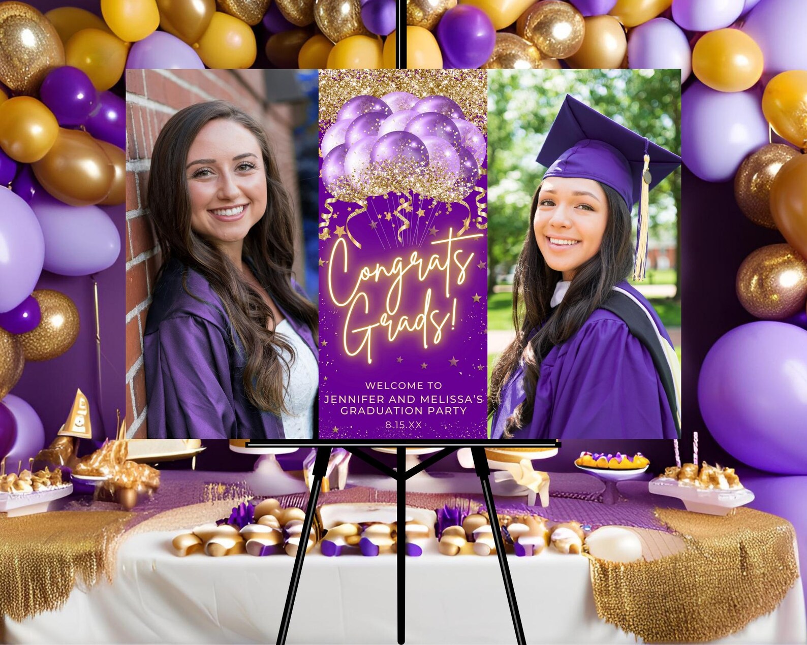 Editable Congrats Grads Double Graduation Party Photo Welcome Sign ...