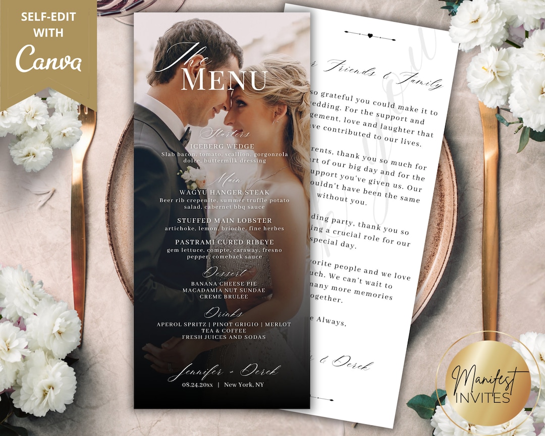 Editable Full Picture Menu and Drink Card Template, Printable Event ...