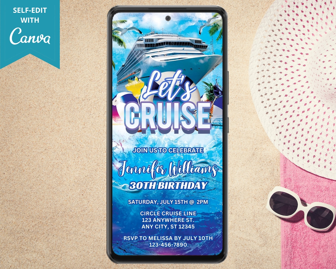 Digital Cruise Birthday Party Invitation, Electronic Phone Text Message ...