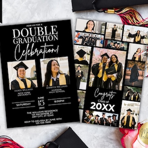 Editable Modern Double Graduation Party Photo Invitation, 2 Person ...