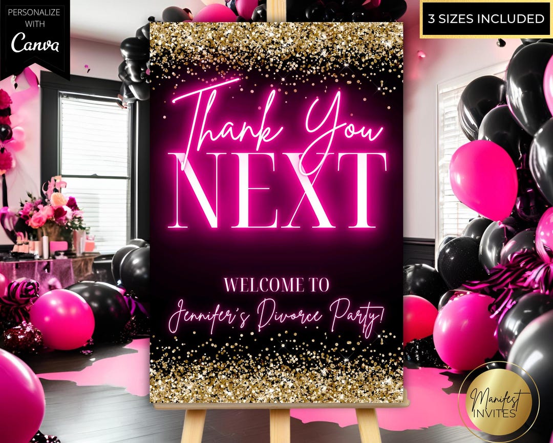 Editable Thank You Next Divorce Party Pink Neon Welcome Sign, Single ...