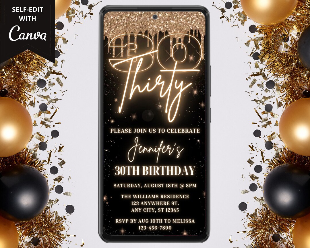 Digital Thirty 30th Birthday Party Invitation, Electronic Text Message ...