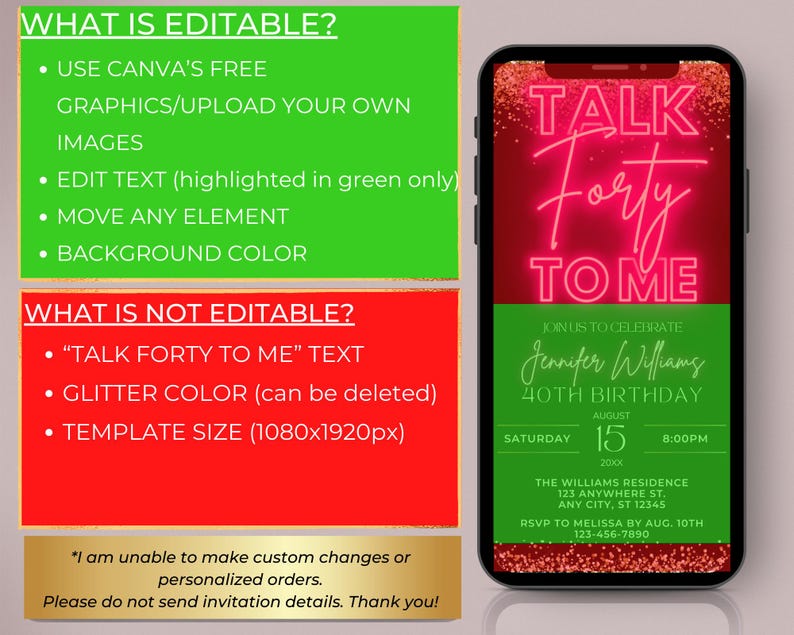 Digital Talk Forty to Me 40th Birthday Pink Neon Gold Glitter Glam ...