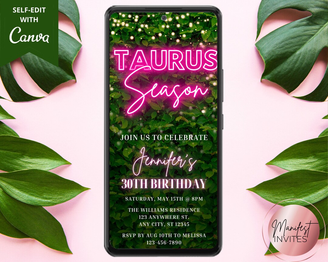 Digital Zodiac Taurus Season Birthday Party Invitation, Electronic ...