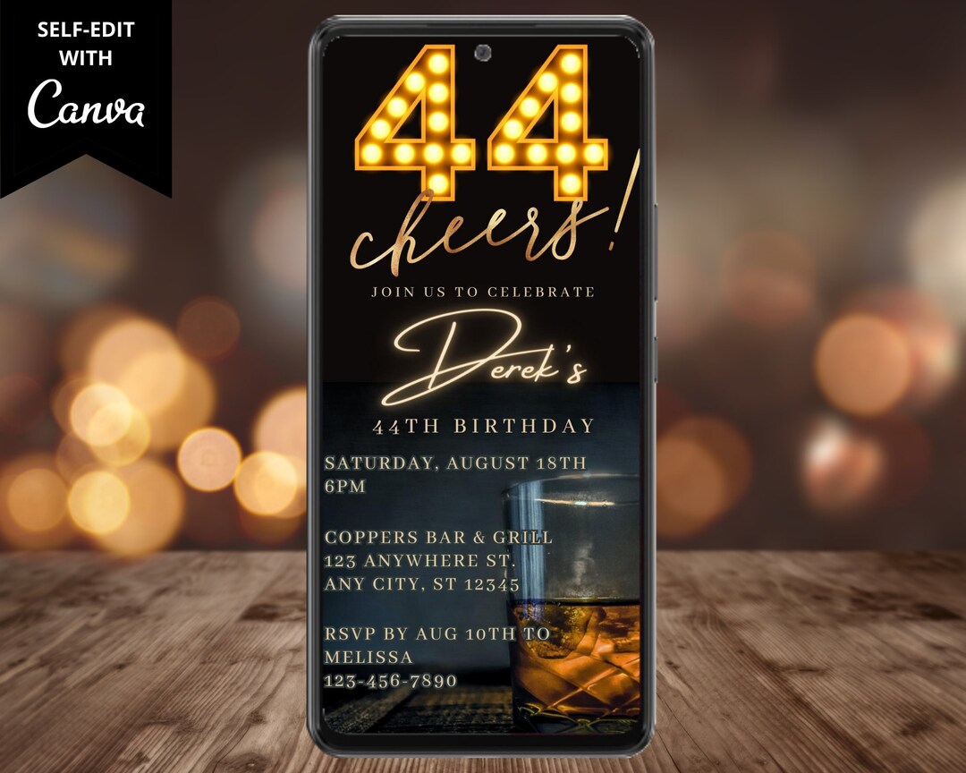 Electronic Men's 44th Birthday Party Invitation, Digital Phone Text ...