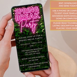 Electronic Spring Break Party Invitation, Digital Invite, College Party ...