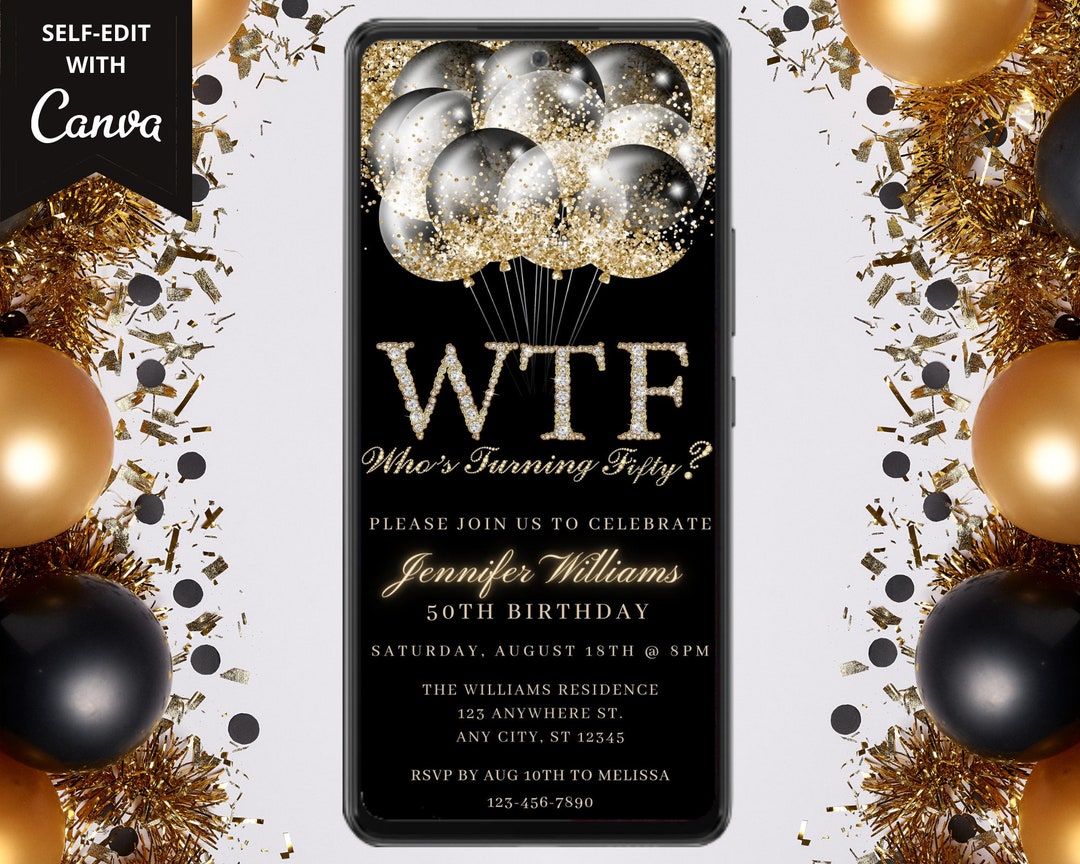 Digital WTF Who's Turning Fifty 50th Birthday Party Invitation ...