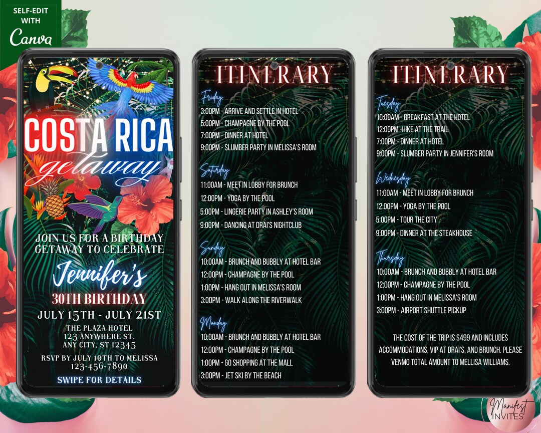 Electronic Tropical Costa Rica Getaway Birthday Trip Itinerary ...