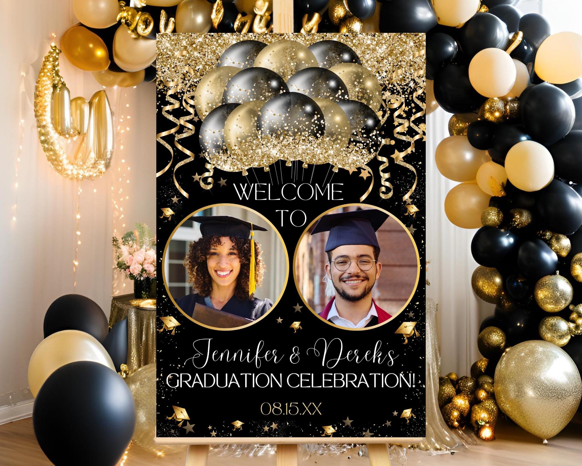 Editable Double Graduation Party Photo Welcome Sign Template, 2 Person ...
