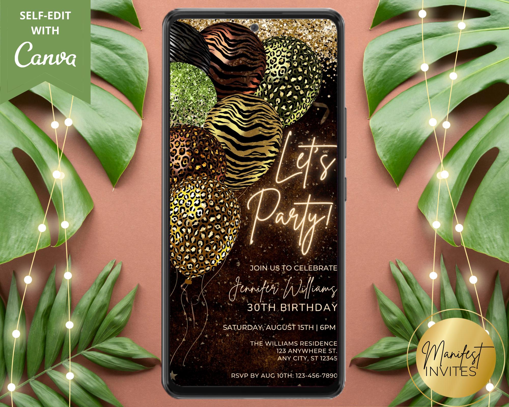 Digital Let's Party Tropical Safari Balloons Birthday Party Invitation ...