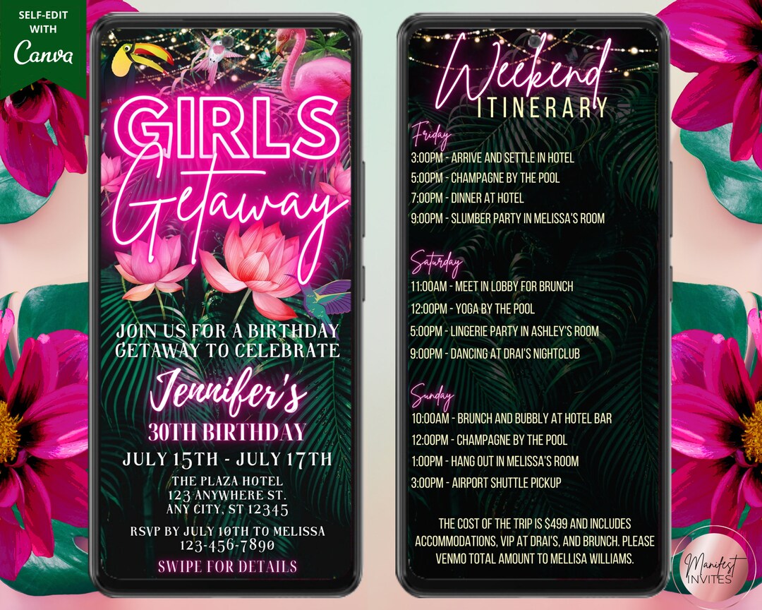 Electronic Tropical Girls Getaway Birthday Weekend Trip Itinerary ...