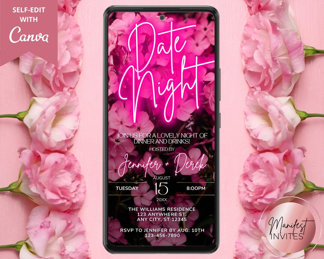 Digital Date Night Couples Party Invitation, Fun Romantic Dinner Date ...