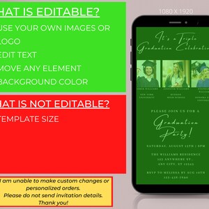 Digital Triple Graduation Invitation, Electronic Grad Party Invite ...