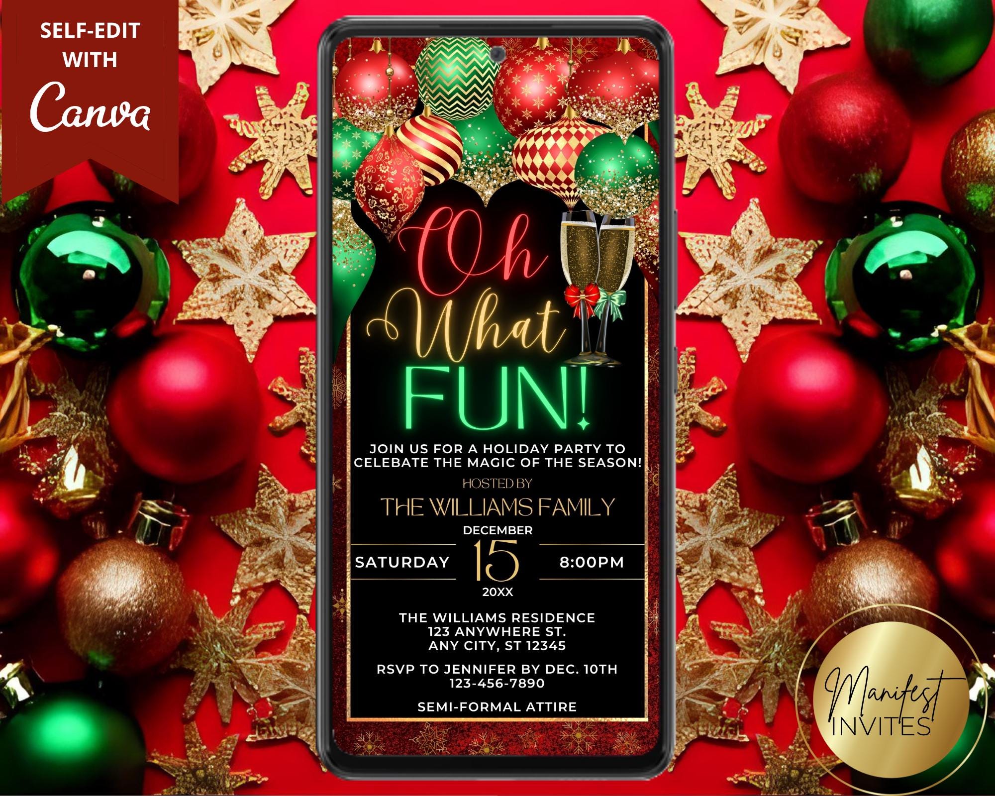 Digital Elegant Oh What Fun Holiday Party Invitation, Festive Christmas ...