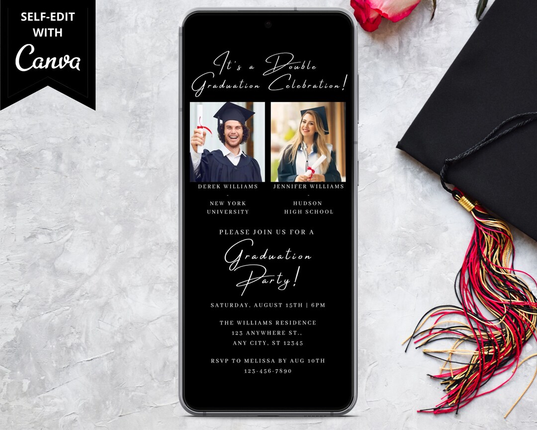 Digital Double Graduation Invitation, Electronic Grad Party Invite ...