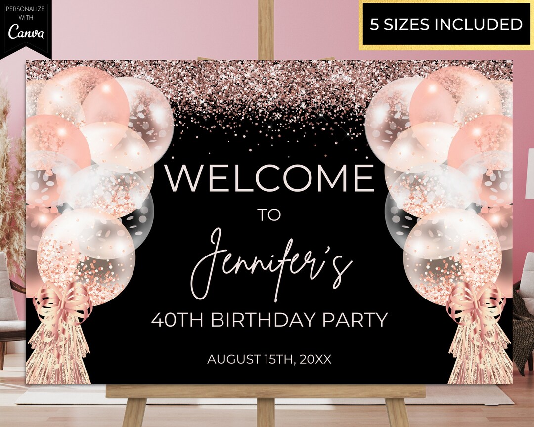 Printable Pink Rose Gold Birthday Welcome Sign, Editable Birthday Sign ...