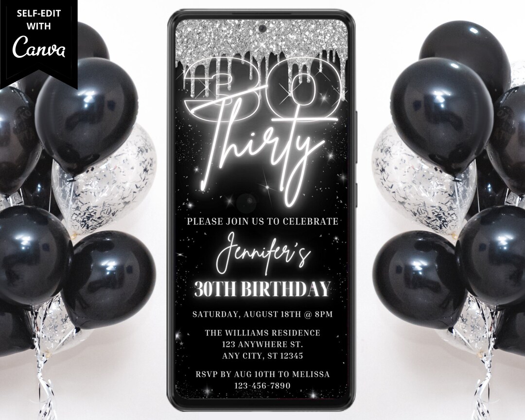Digital 30th Birthday Party Invitation, Electronic Phone Text Message ...