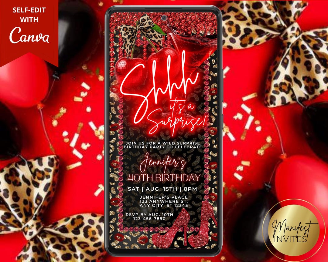 Digital Shhh It's a Surprise Cheetah and Cherry Birthday Party ...