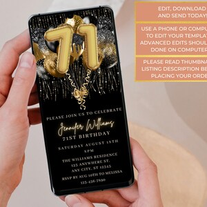 71st Birthday Party Digital Invitation, Electronic 71st Birthday ...