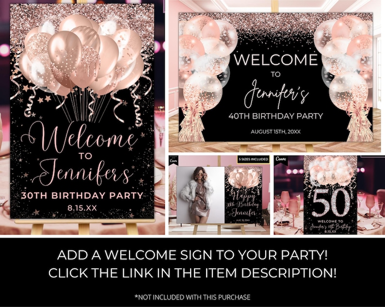 Editable Elegant Pink Rose Gold Glitter Balloons Program and Thank You ...