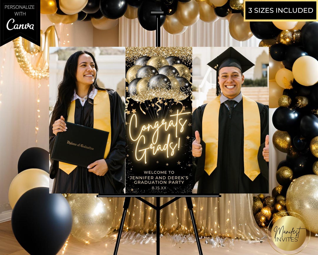 Editable Congrats Grads Double Graduation Party Photo Welcome Sign ...